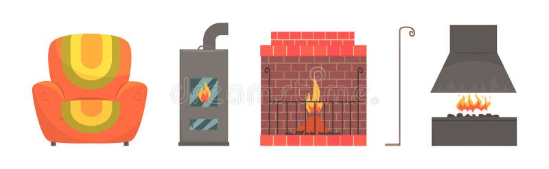 Fireplace and Hearth Design Element and Object Vector Set Stock Vector ...