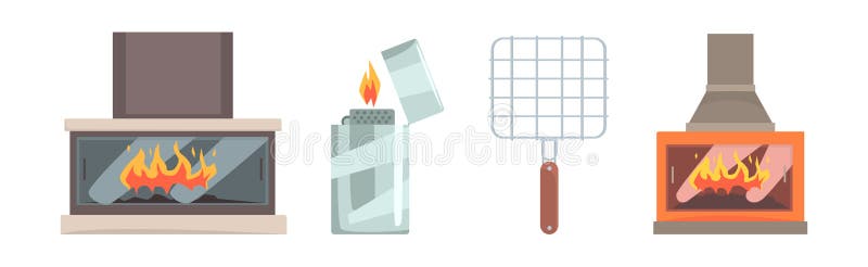 Fireplace and Hearth Design Element and Object Vector Set Stock Vector ...
