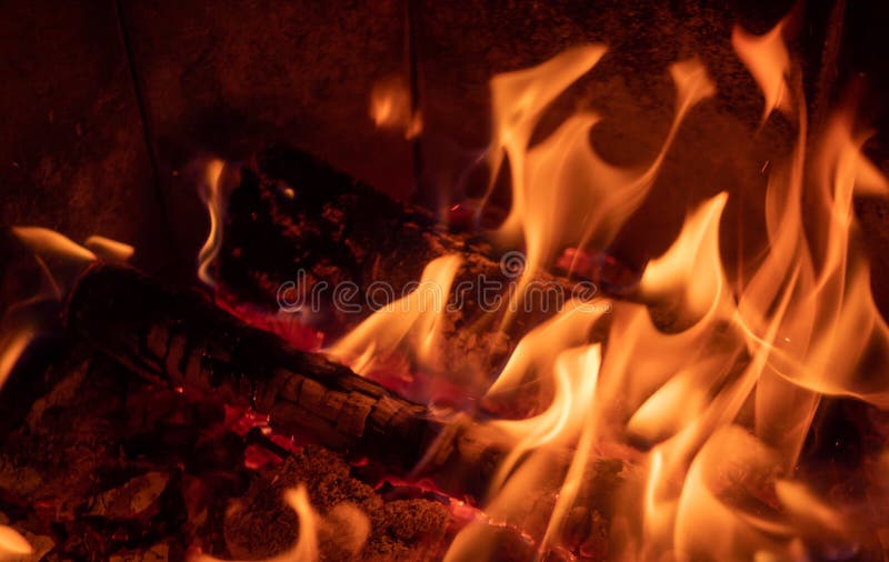 Fireplace with Fire and the Word Firewood Stock Image - Image of ...