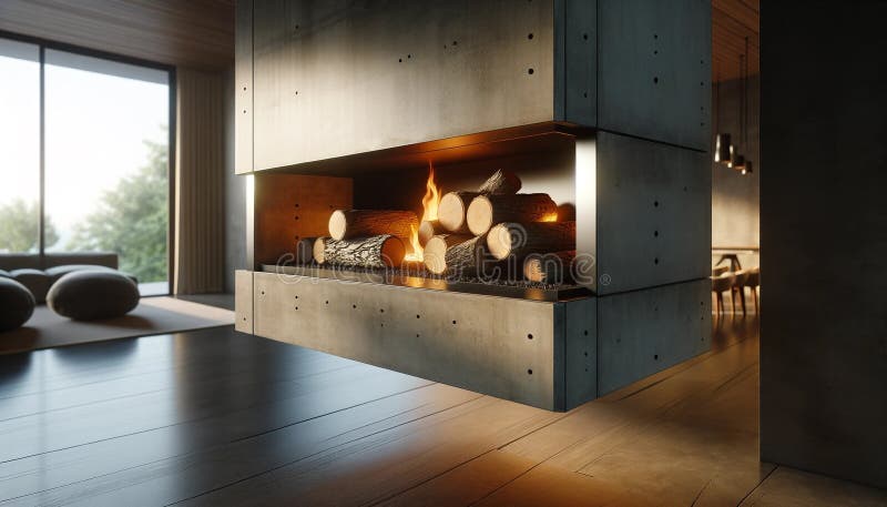 A Fireplace with a Large Stack of Wood in the Middle Stock Photo ...