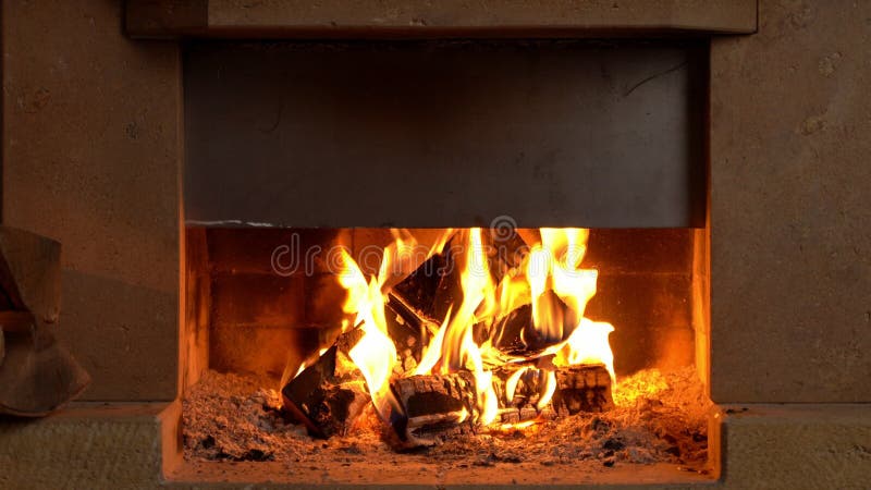 Fireplace Lit Inside the House Stock Footage - Video of glowing ...