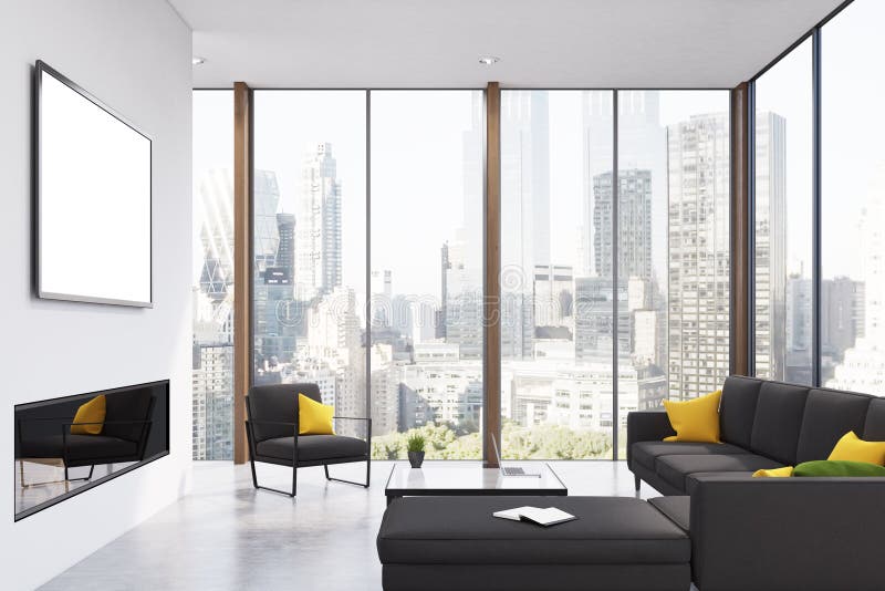 Fireplace Living Room, Side View Stock Illustration - Illustration of ...