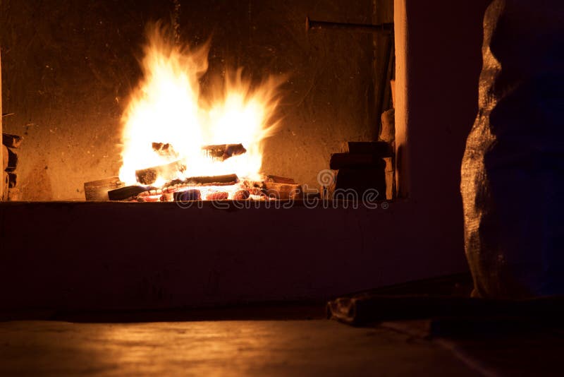 A fireplace view stock image. Image of fire, house, place - 76646923