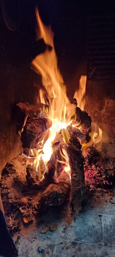 Fireplace in Winter with Fire Stock Photo - Image of fire, fireplace ...