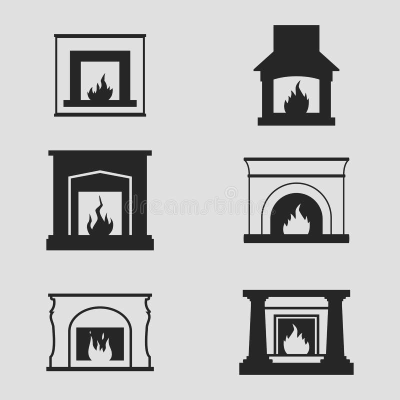 Fireplaces icons stock vector. Illustration of burn, flame - 57304526