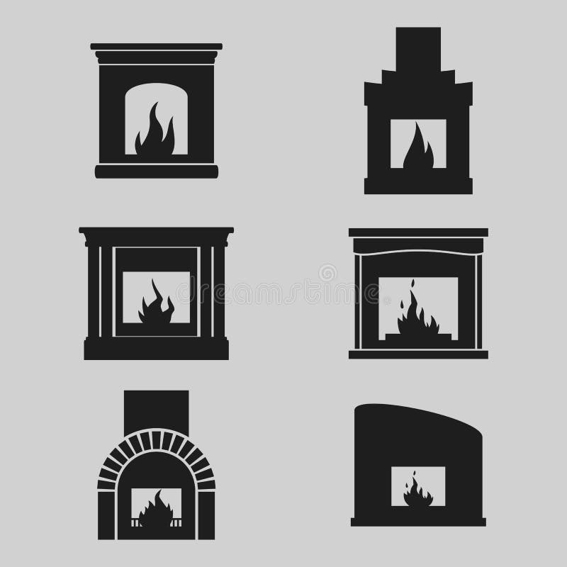 Fireplaces icons stock vector. Illustration of burn, flame - 57304526