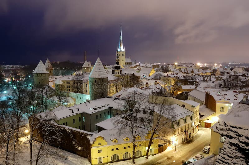 Winter Night Aerial Scenery of Tallinn, Estonia Stock Image - Image of ...