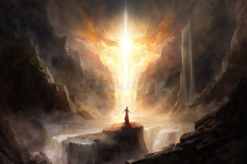 Firestarter. Silhouette of Figure Using Magic To Raise Wall of Fire ...