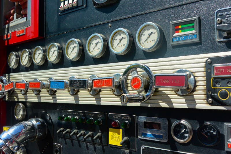 Firetruck Control Gears, Levers and Dials Stock Image - Image of ...