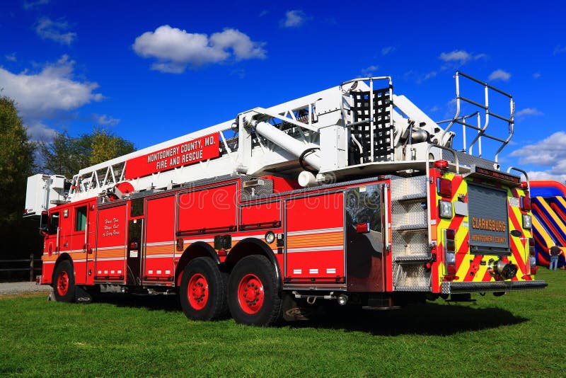 Blue Firetruck Details of the Front with Wording Stock Image - Image of ...