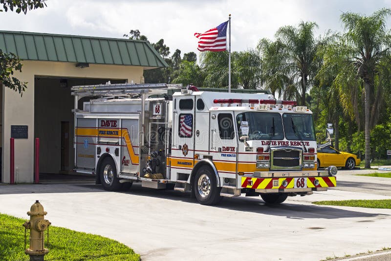 Firetruck Parked Outside a Fire Station Editorial Photography - Image ...