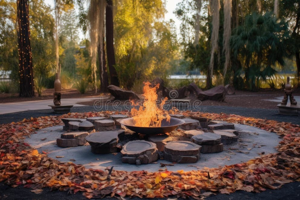 Firewalking Pit Surrounded by Ceremonial Decorations Stock Photo ...