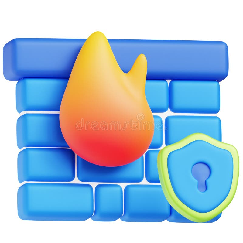 Firewall 3D Icon Illustration with Shield Stock Illustration ...
