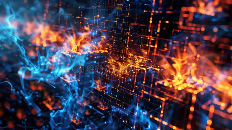 Firewall Abstract with Digital Flames in Cyberspace Stock Image - Image ...
