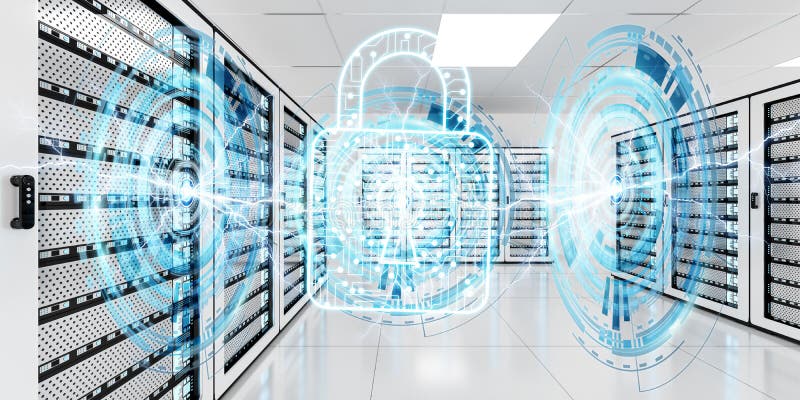 Firewall Activated on Server Room Data Center 3D Rendering Stock ...