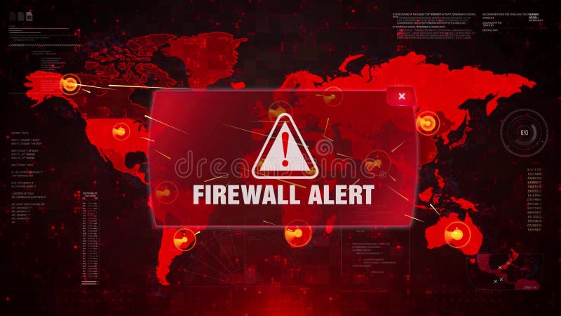 Firewall Alert Warning Attack on Screen World Map. Stock Video - Video ...