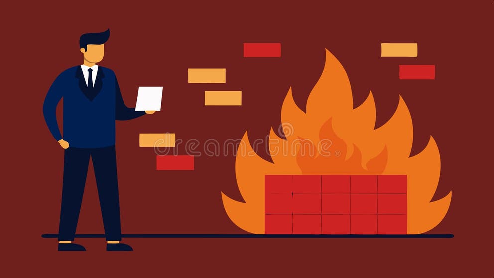 Firewall Barrier an Analyst Standing Next To a Virtual Wall of Fire ...