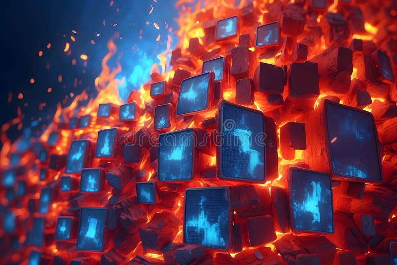 Firewall Barrier, Fiery Digital Firewall Made of Flames and Glowing ...