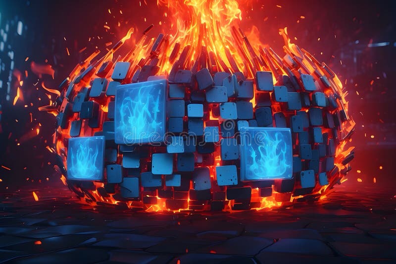 Firewall Barrier, Fiery Digital Firewall Made of Flames and Glowing ...