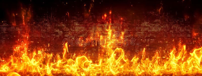 Firewall is Burning with Binary Code in Background Stock Image - Image ...