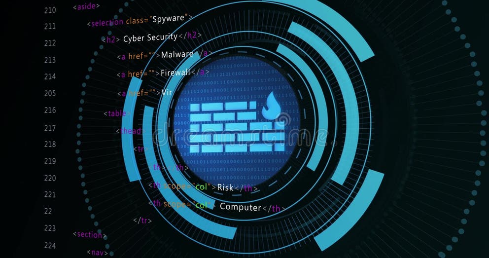 Firewall and Cybersecurity Image Over Binary Code and Digital Interface Stock Photo - Image of ...