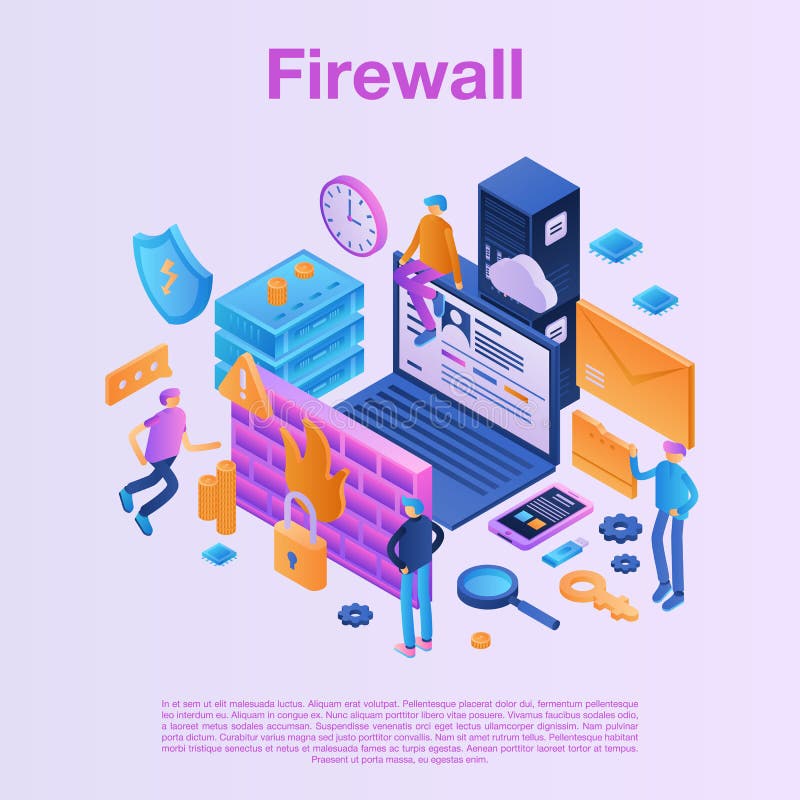 Firewall Data Concept Background, Isometric Style Stock Vector ...