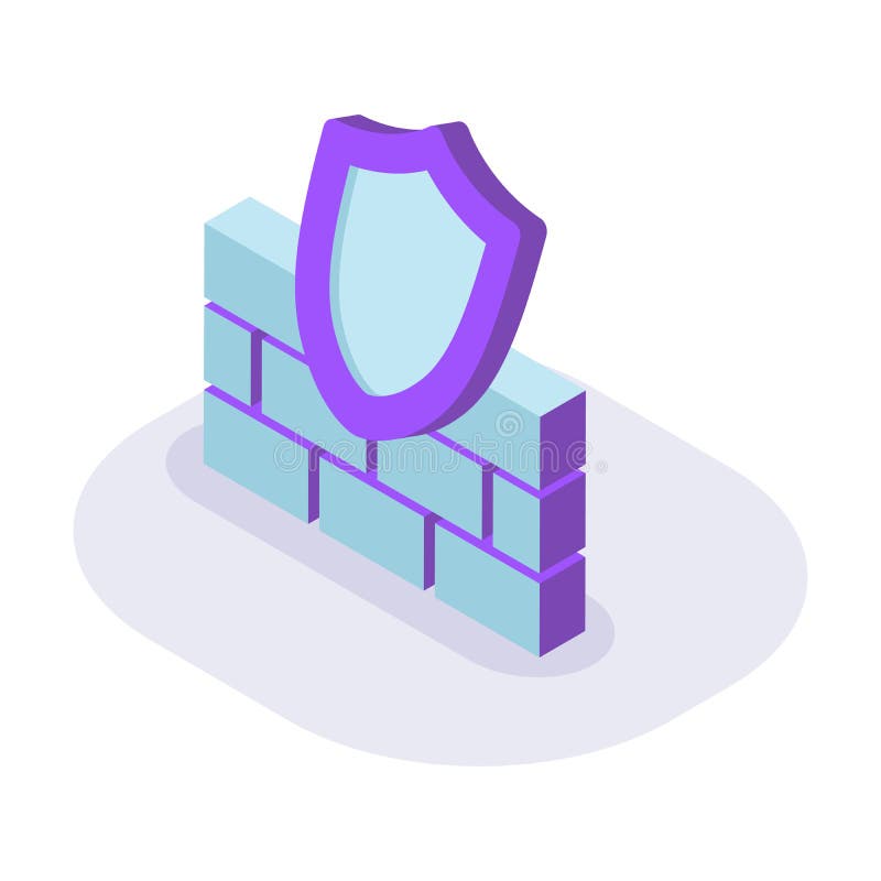 Firewall Defender Isometric Icon with Modern Flat Style Color Stock ...