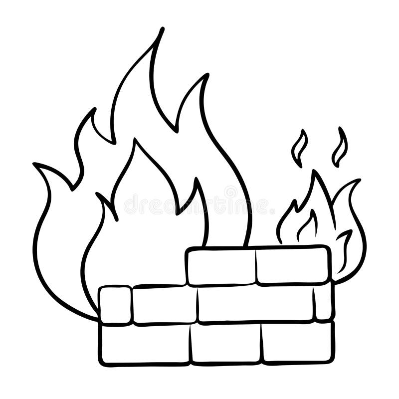 Firewall with Flames Vector Illustration for Cybersecurity and ...