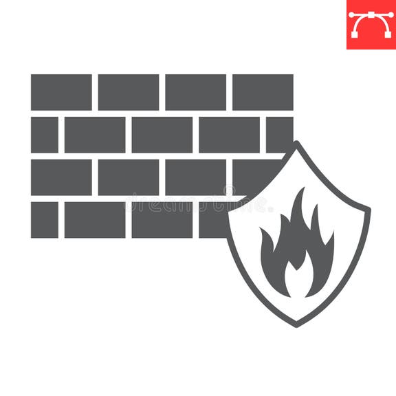 Firewall Glyph Icon, Security and Protection, Fire with Brick Wall ...