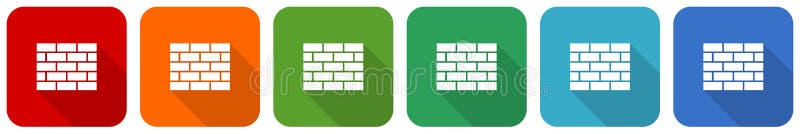 Firewall Icon Set, Flat Design Vector Illustration in 6 Colors Options ...