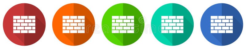 Firewall Icon Set, Red, Blue, Green and Orange Flat Design Web Buttons ...