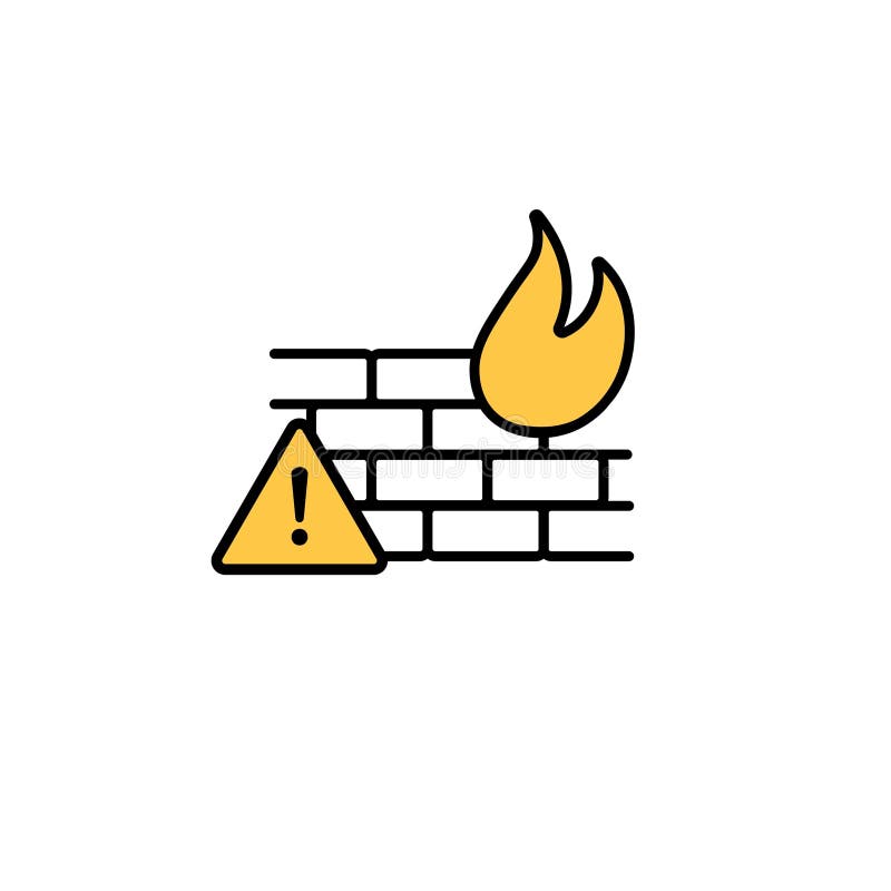 Firewall Protection Icon with Brick Wall and Triangle Alert Symbol ...