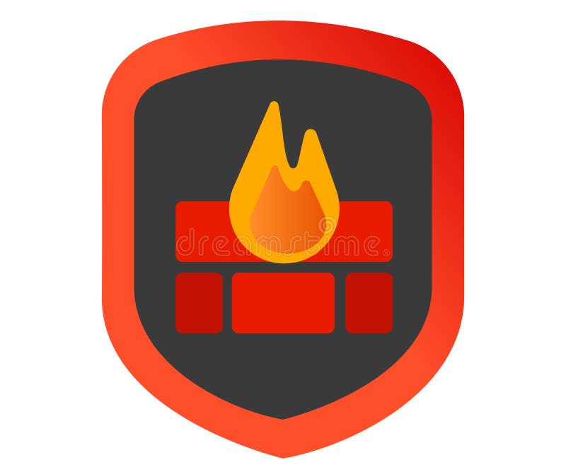 Firewall Icon Symbol Shield with Brick Wall and Flame Guard Protect ...