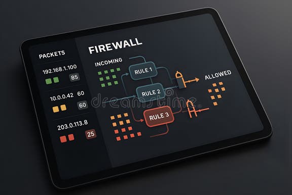 Firewall Interface Visualizing Network Packet Flow and Rule Enforcement ...
