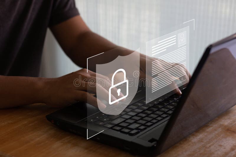 Firewall and Internet Security Concept. Business Person Working on ...