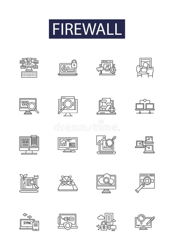Firewall Line Vector Icons and Signs. Protection, Security, Perimeter ...