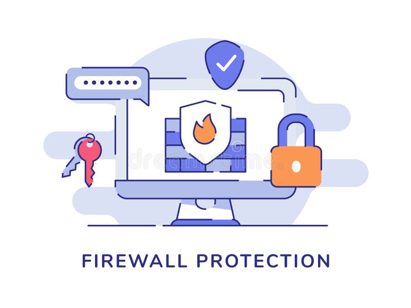 Firewall Protection Concept Fire Shield on Display Computer Around Pin ...