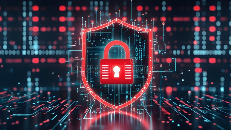 Firewall Protection Concept Glowing Red Shield with Binary Code ...