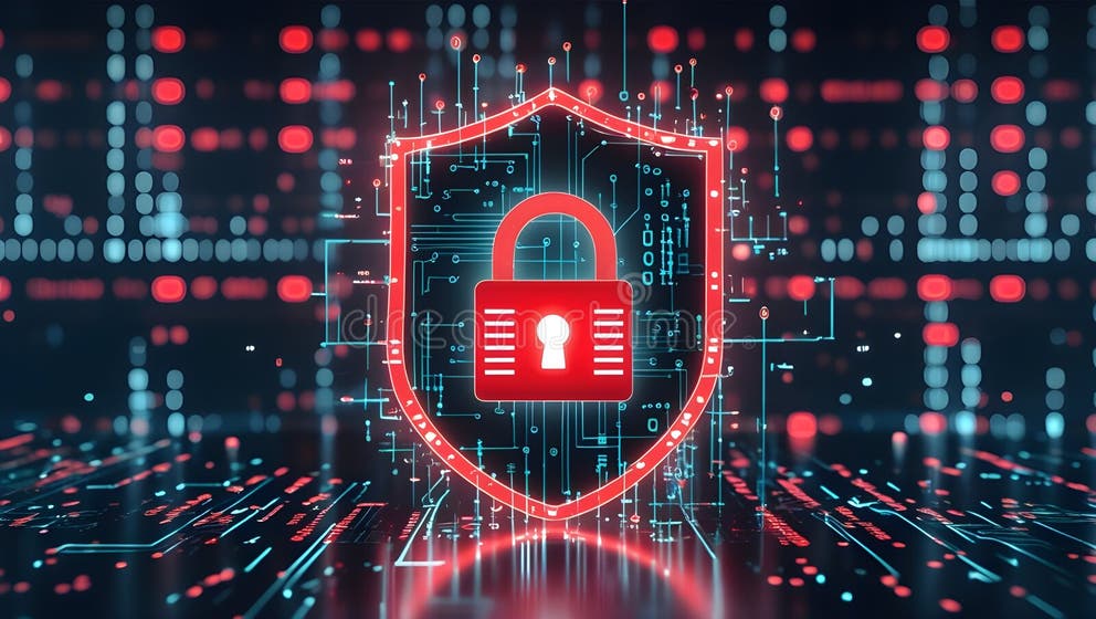 Firewall Protection Concept Glowing Red Shield with Binary Code ...