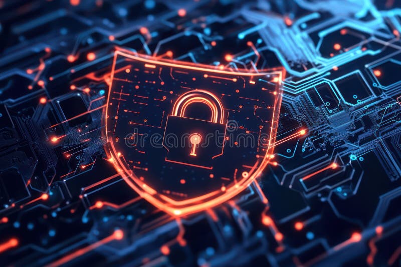 Firewall Shield and Lock on Tech Circuit Board Backdrop Stock Image ...