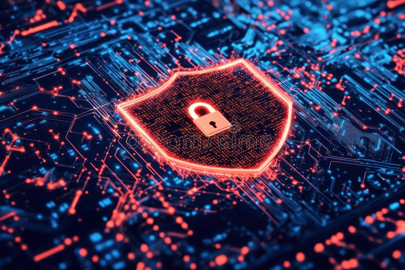 Firewall Shield and Lock on Tech Circuit Board Backdrop Stock Image ...