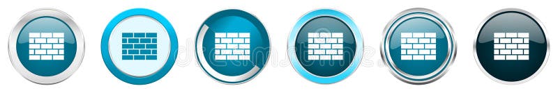 Firewall Silver Metallic Chrome Border Icons in 6 Options, Set of Web ...