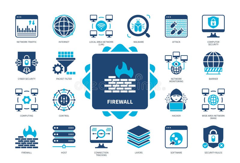 Firewall solid icon set stock illustration. Illustration of system ...