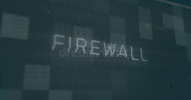 Firewall Text Animation Over Digital Code and Data Blocks Background ...