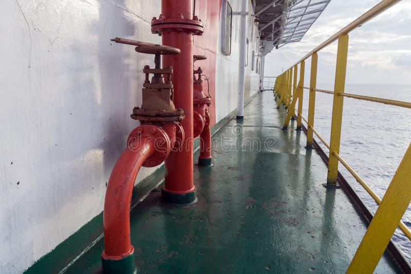 Firewater Piping on Board a Construction Work Barge Stock Image - Image ...