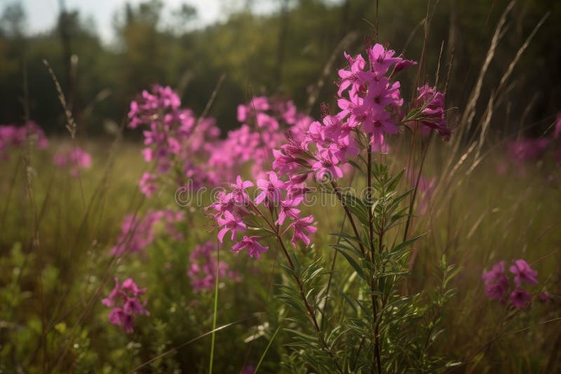 Fireweed Flowers Field. Generate Ai Stock Illustration - Illustration ...
