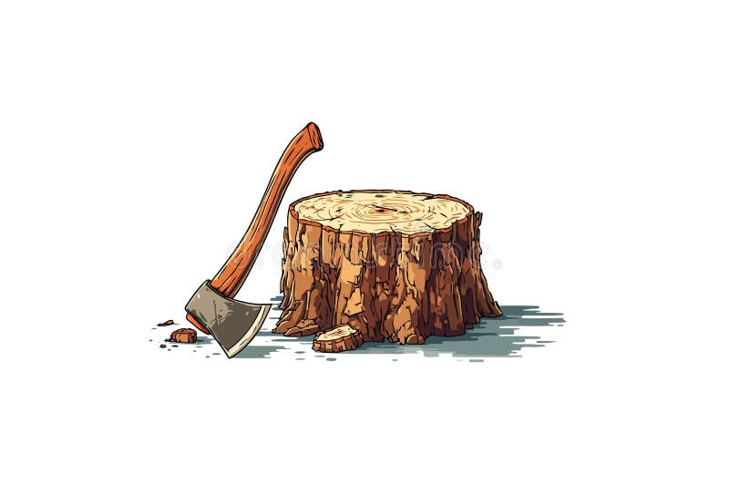 Firewood with Axe and Tree Stump Isolated Stock Vector - Illustration ...