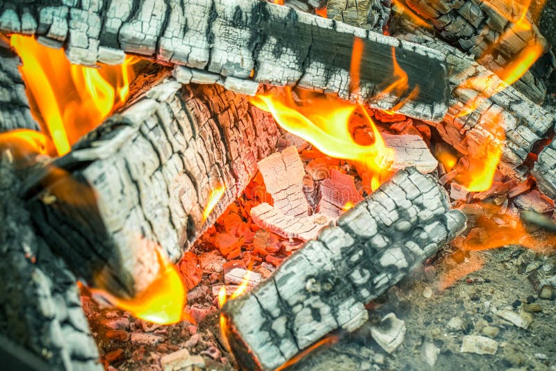 Firewood Burning in Fire. Selective Focus Stock Image - Image of ...