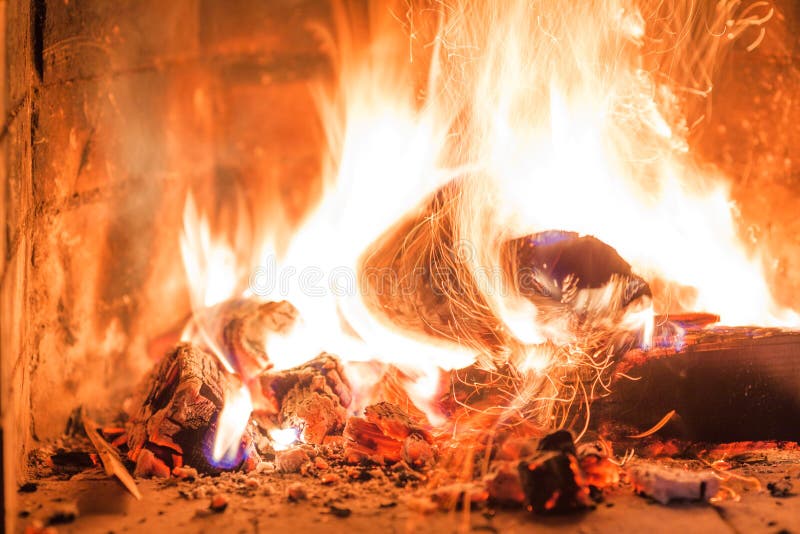 Firewood Burning in Fireplace Fire Heat Red Ashes Interior Stock Photo ...