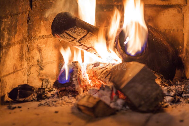 Firewood Burning Fireplace Interior Shot Stock Photo - Image of heat ...